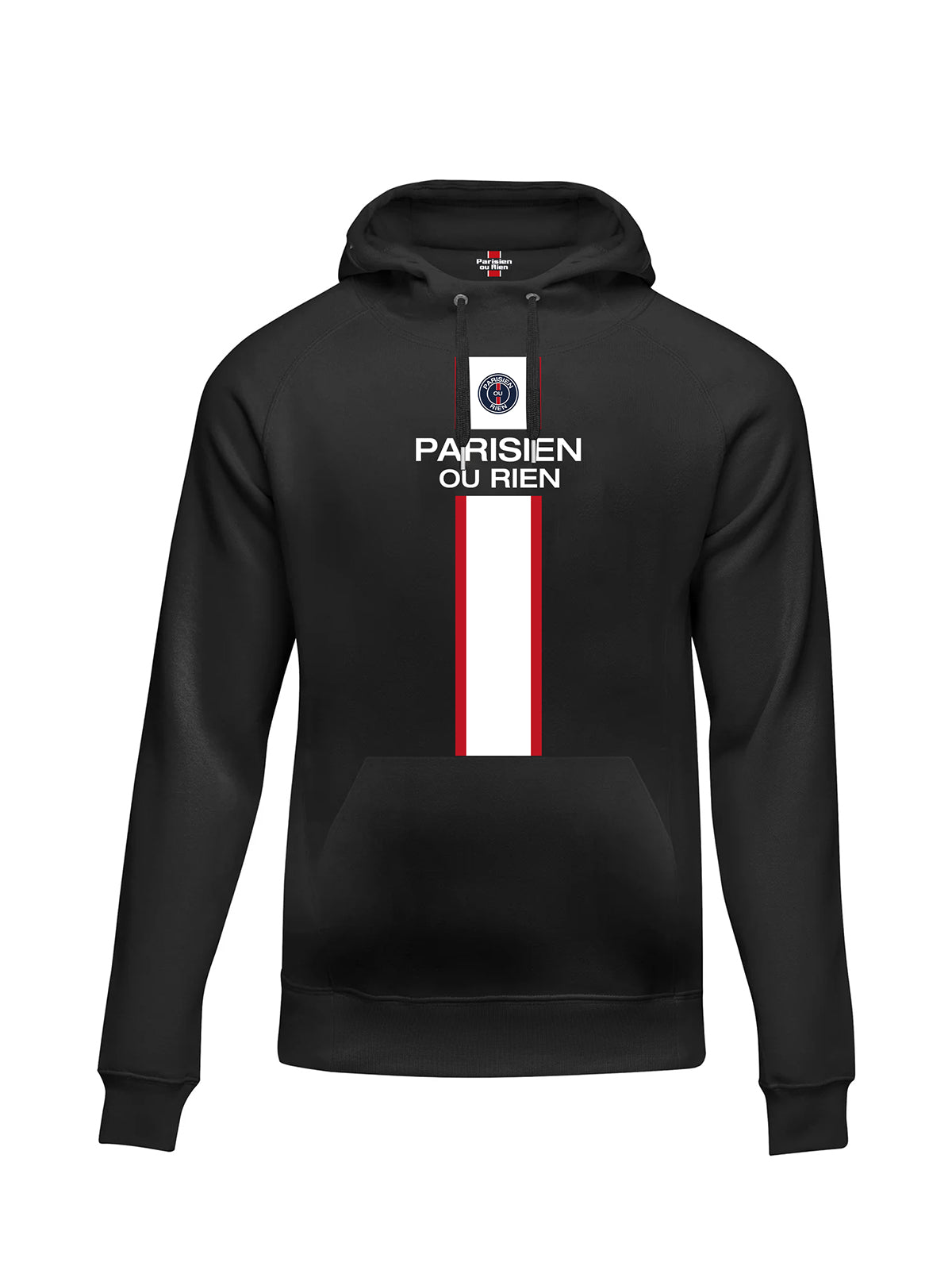 HOODIE PARISIEN OU RIEN NOIR BANDE BLANCHE ET ROUGE
